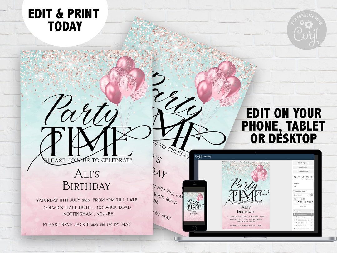 Printable Invitation Party Time Invite Instant Download - Etsy