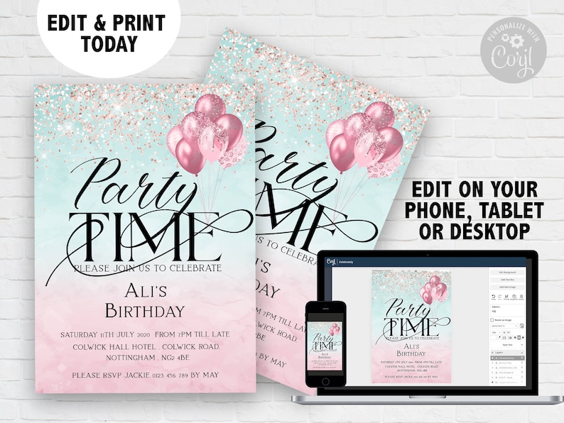 Printable Invitation Party Time Invite Instant Download - Etsy