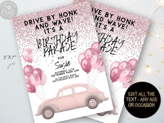 Drive By Birthday Invitation Template Editable Drive Thru Invitation ...
