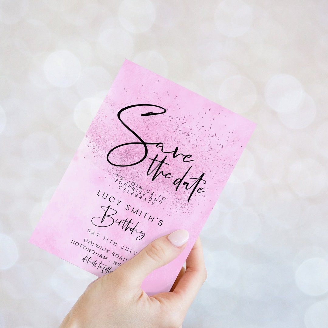 Save the Date Birthday Invitation Editable Pink Glitter Birthday ...