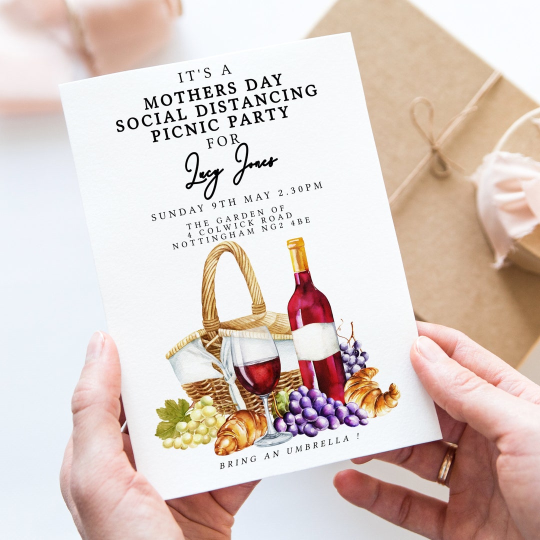 Mothers Day Picnic Invitation Social Distance Invite Wine and Picnic ...