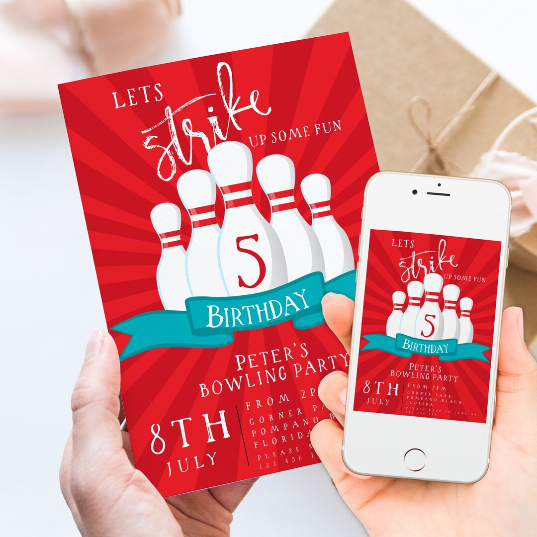 Editable Bowling Birthday Invite Template Let's Strike up Some Fun ...