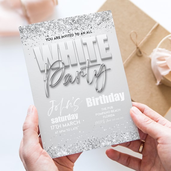 All White Party Invitation, Bling Bling All White Birthday Bash, White ...