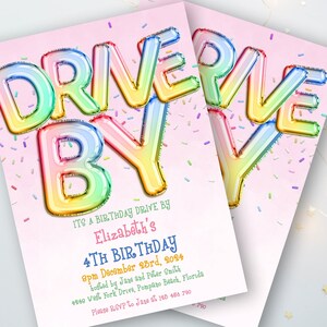 Drive by Birthday Invitation Template Rainbow Balloons Editable Drive ...
