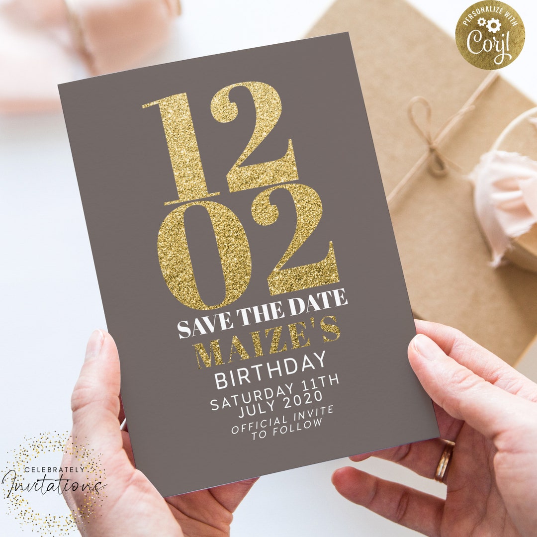Save the Date Birthday Invitation Editable Dark Grey Date - Etsy UK