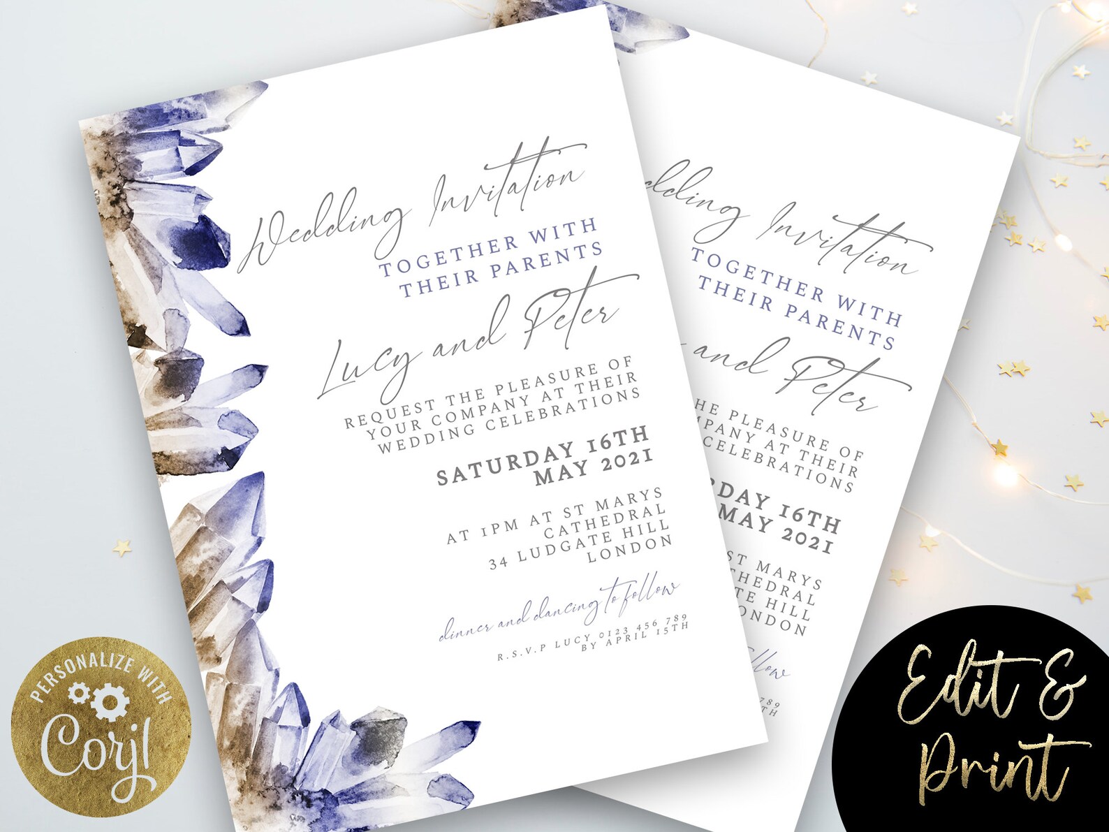 Geode Wedding Invitation Editable Invitation Crystal Invite - Etsy