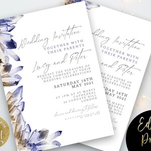 Geode Wedding Invitation Editable Invitation Crystal Invite Blue ...