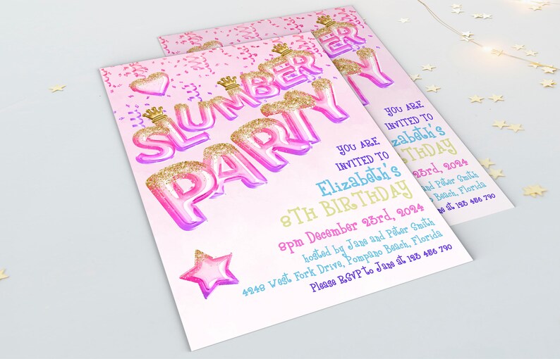 Slumber Party Birthday Invitation Princess Sleep Over Pyjama - Etsy