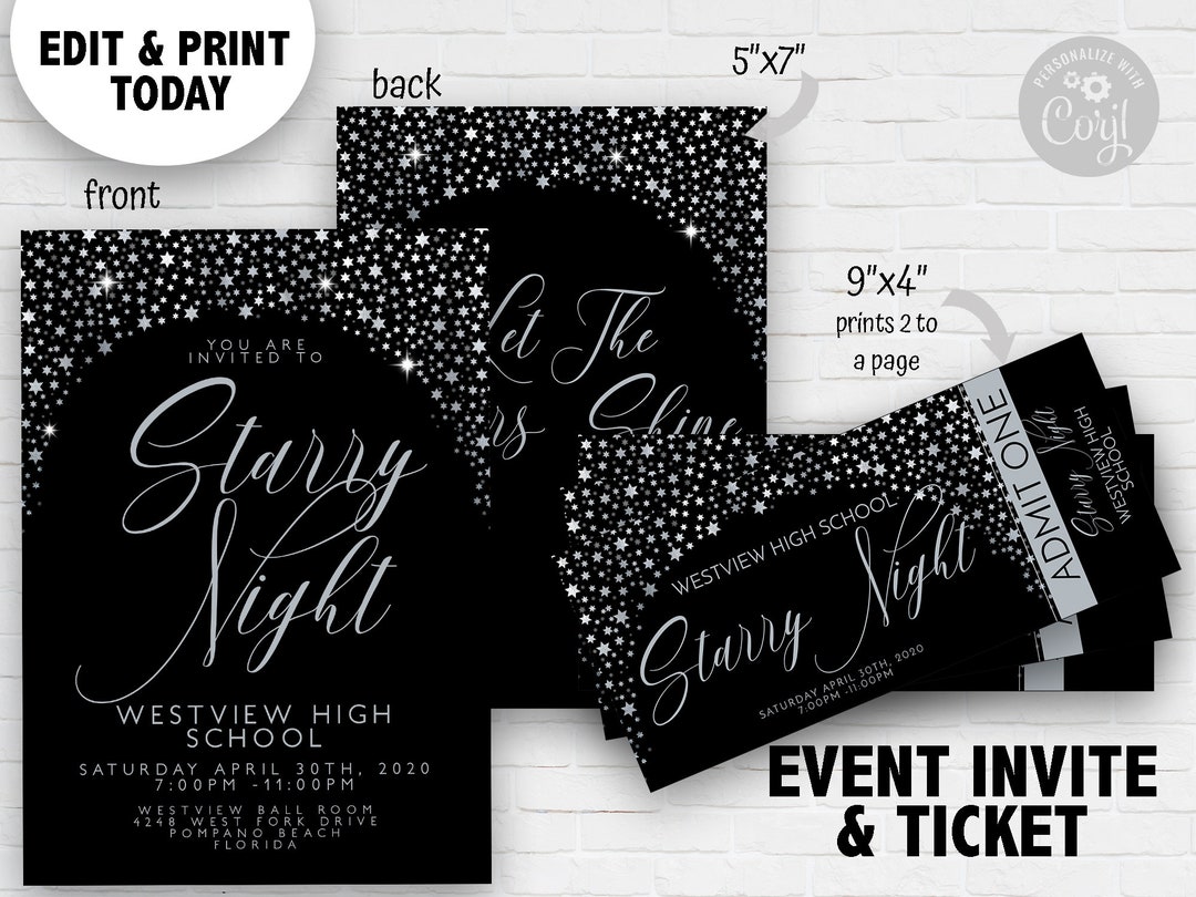 Starry Night Event Invitations and Tickets Prom Invitation Award Night ...