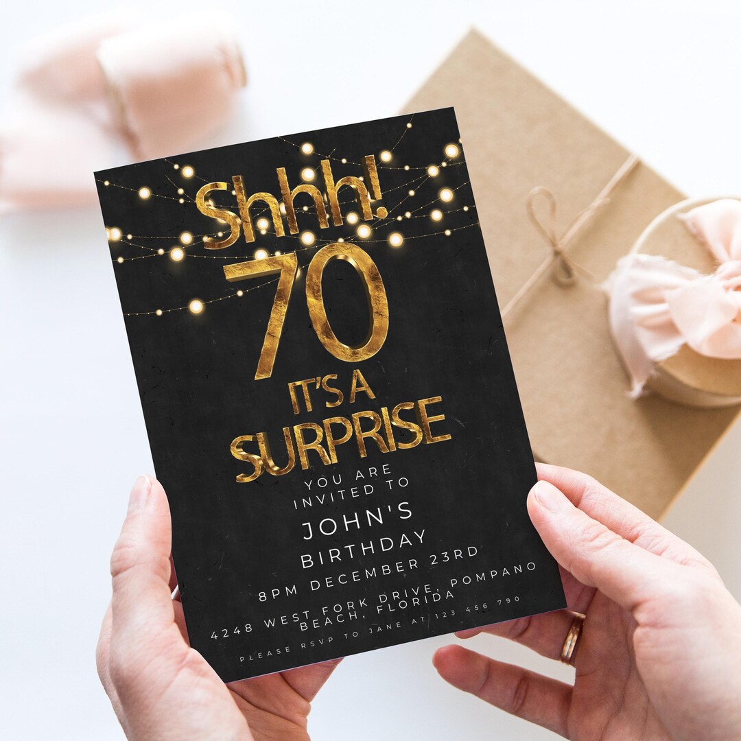 Editable Surprise 70th Birthday Invitation Printable Template Black ...