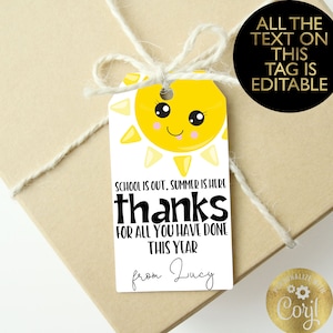 Editable Summer Teacher Appreciation Gift Tag Kids Schools Out Summer ...