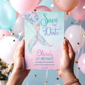 Mermaid Birthday Save the Date , Editable Under the Sea Pool Party Girl ...