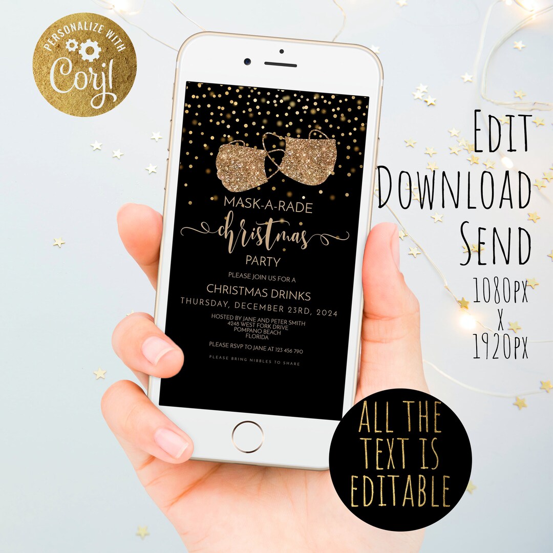 Digital Mask A Rade Christmas Party Invitation Digital - Etsy
