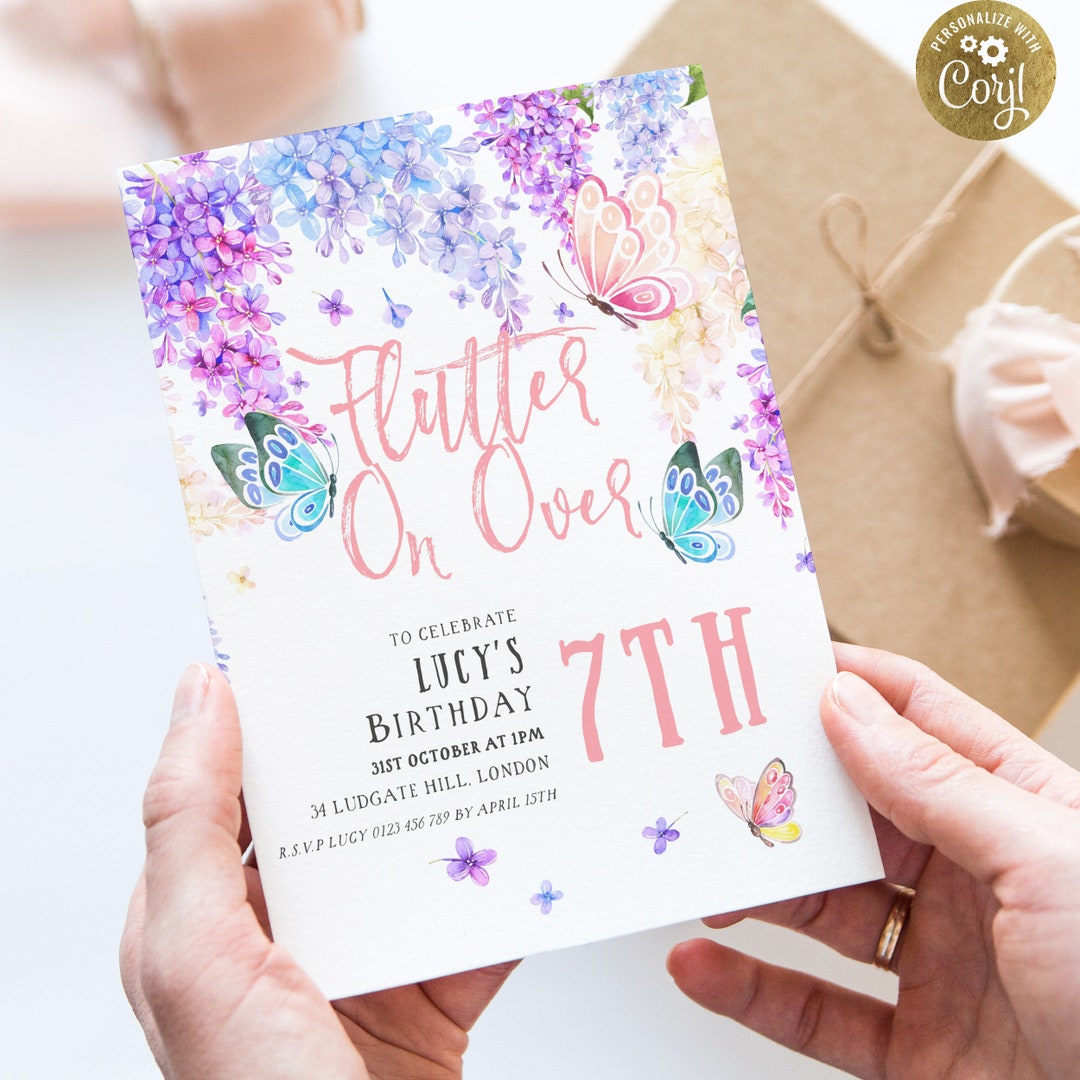 Butterfly Birthday Invitation 7th Birthday Invitation Butterfly Party ...