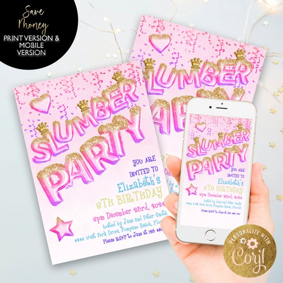 Princess Slumber Party invitation Birthday Invitation Plus Mobile ...