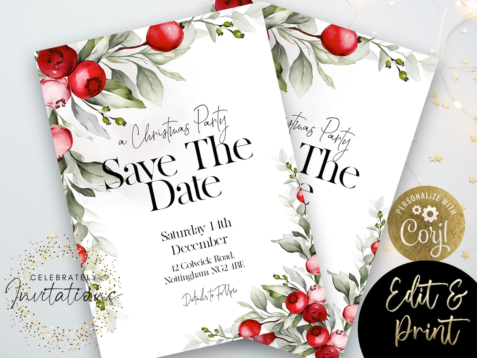 Save the Date Christmas Party Invitation Editable Template - Etsy