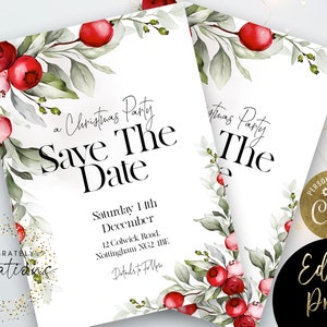 Save the Date Christmas Party Invitation Editable Template Holiday ...