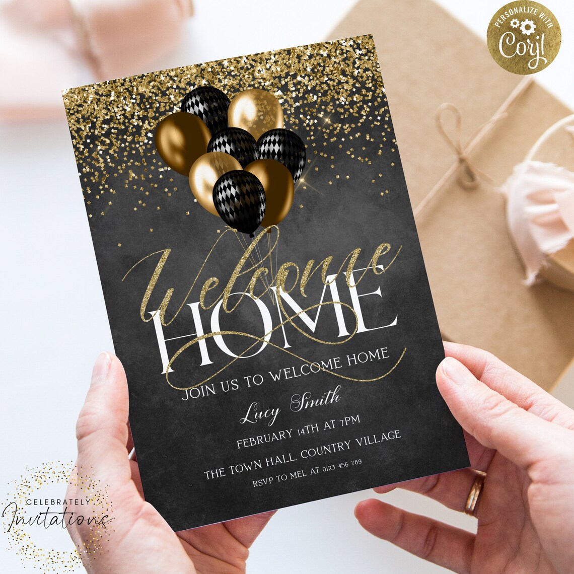 Welcome Home Gold Welcome Invite Homecoming Party Chalkboard Invite ...
