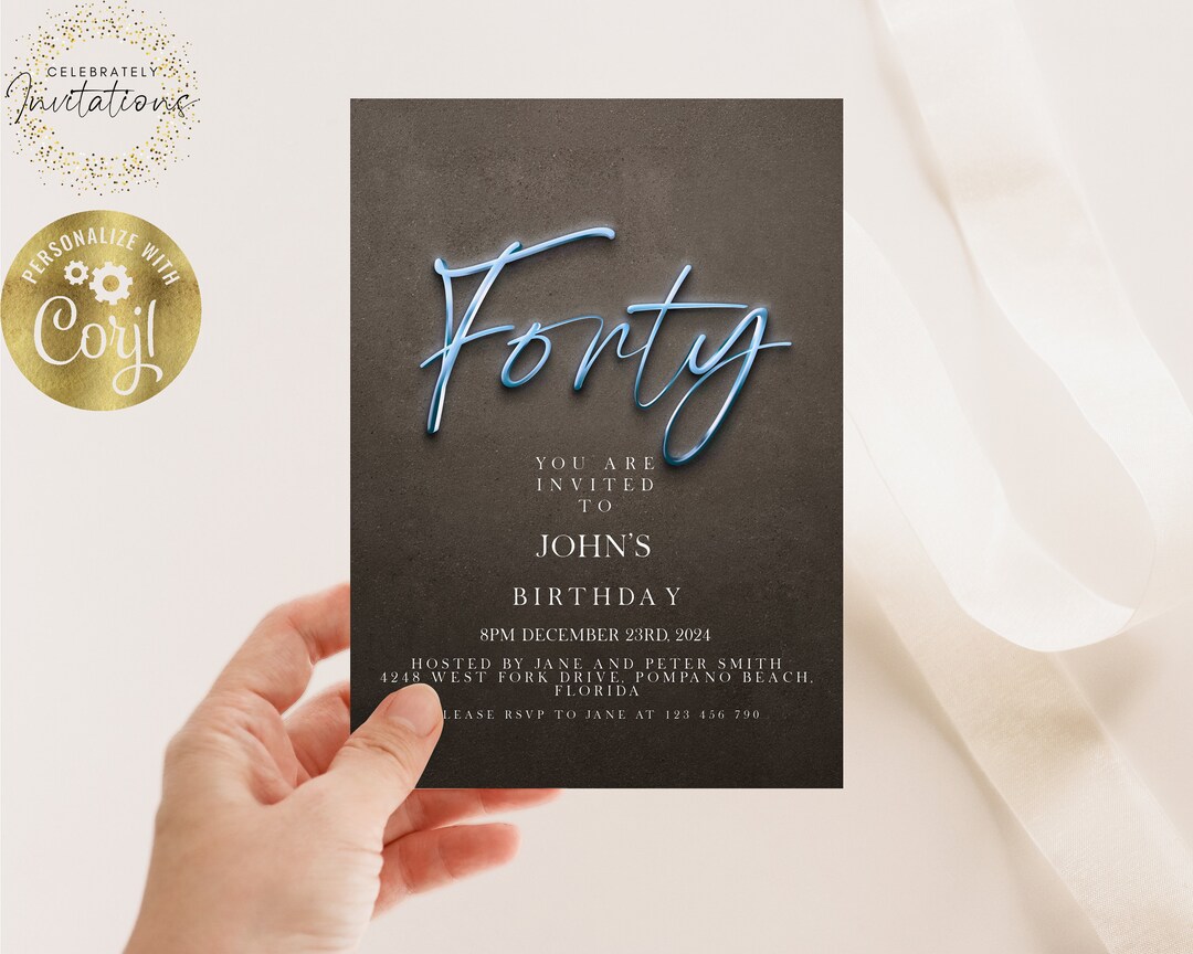 40th Birthday Invitation Editable 40th Invite Black Blue Invitation ...