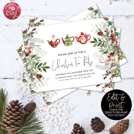 Christmas Tea Party Invitation Holiday Tea Party Invitation Tea Party ...