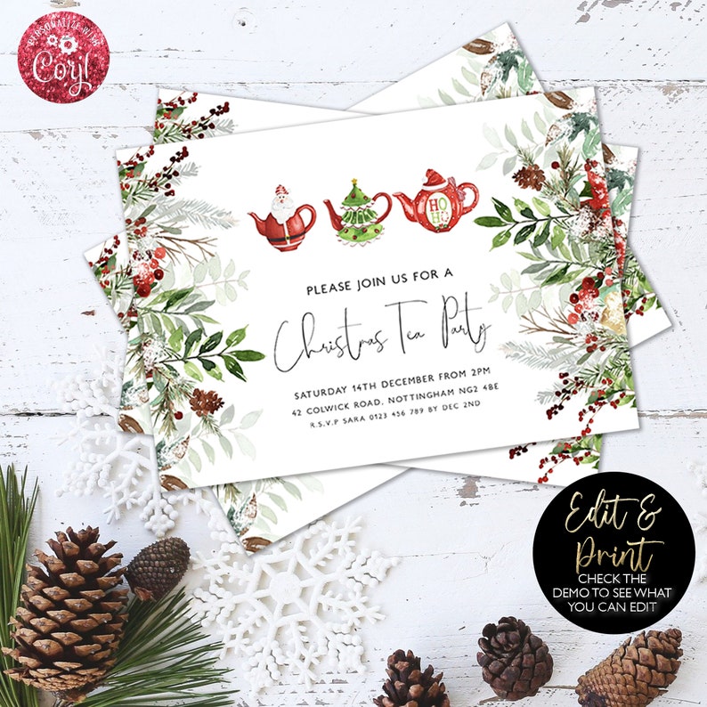 Christmas Tea Party Invitation Holiday Tea Party Invitation - Etsy