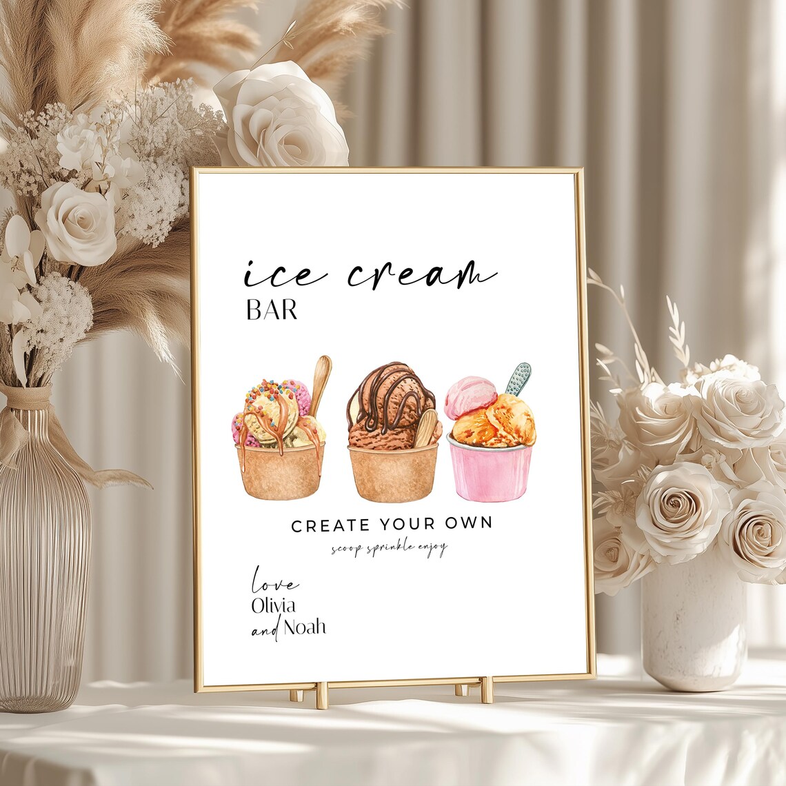 Ice Cream Table Sign, Editable Table Sign Template, 5x7 & 8x10 ...