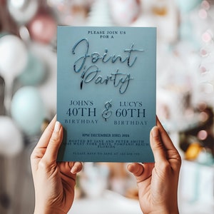 Joint Birthday Party Editable Invitation Template: Turquoise Minimalist ...