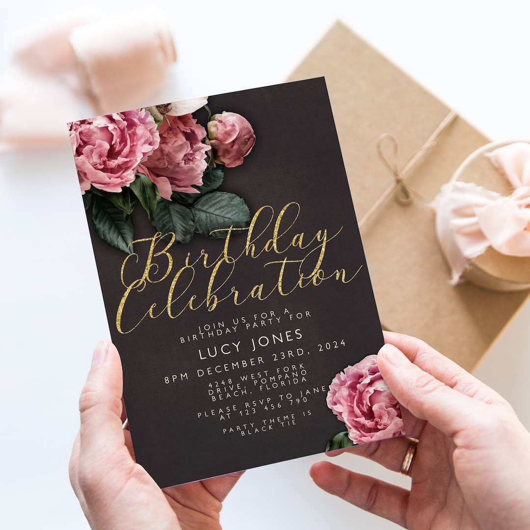 Blush Pink Floral Birthday Invitation, EDITABLE Template, Women Floral ...