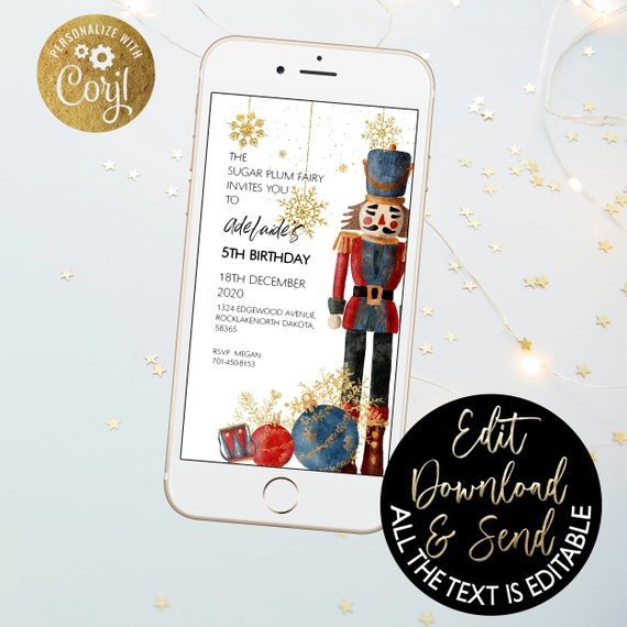 Paperless Electronic Nutcracker Birthday Invitation Christmas Tea ...