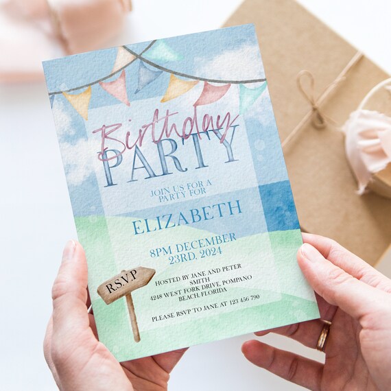 Editable Birthday Party Invitation Picnic Outside Birthday Party Invite ...