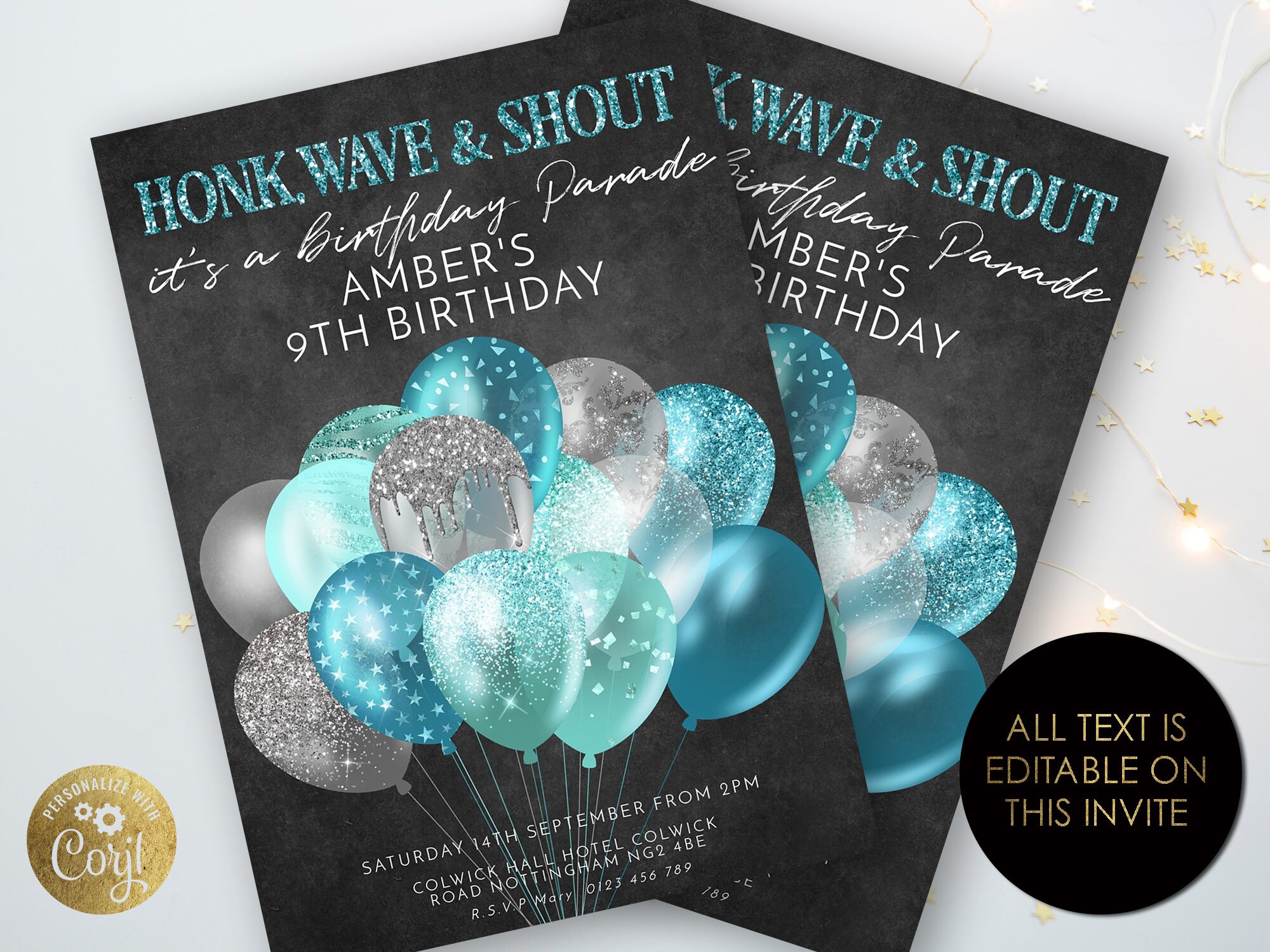 Blue & Silver Graduation Party Invitation Editable Printable Drive By ...