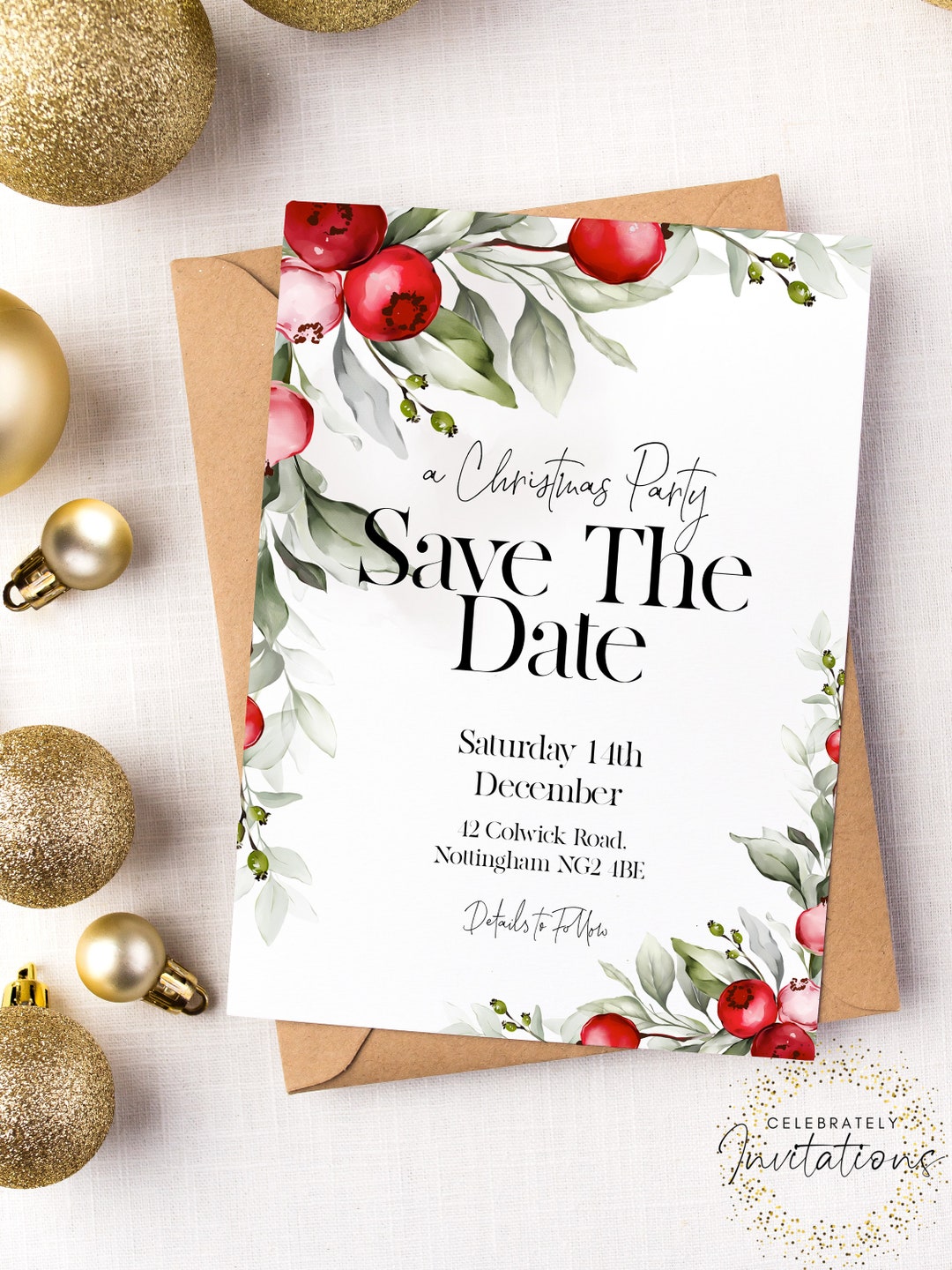 Save the Date Christmas Party Invitation Editable Template - Etsy