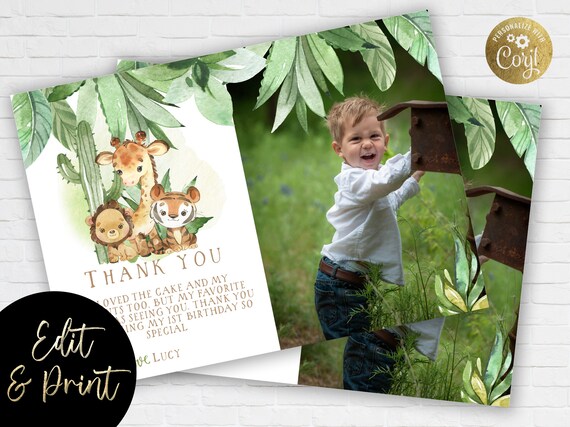 EDITABLE Safari Birthday Thank You Add Your Photo Gender - Etsy