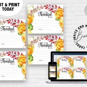 Editable Thanksgiving Thankful Cards Pumpkin Fall Thanksgiving Thankful ...