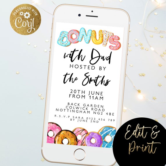 Paperless Mobile Donuts with Dad Invitation Digital Invitation Fathers ...