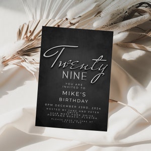 29th Birthday Invitation Editable Any 20s Age Invite Black Silver ...