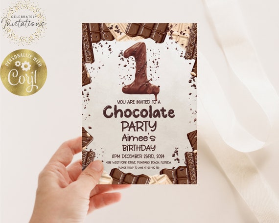 1st Chocolate Party Invitation, Editable Instant Download Invite ...