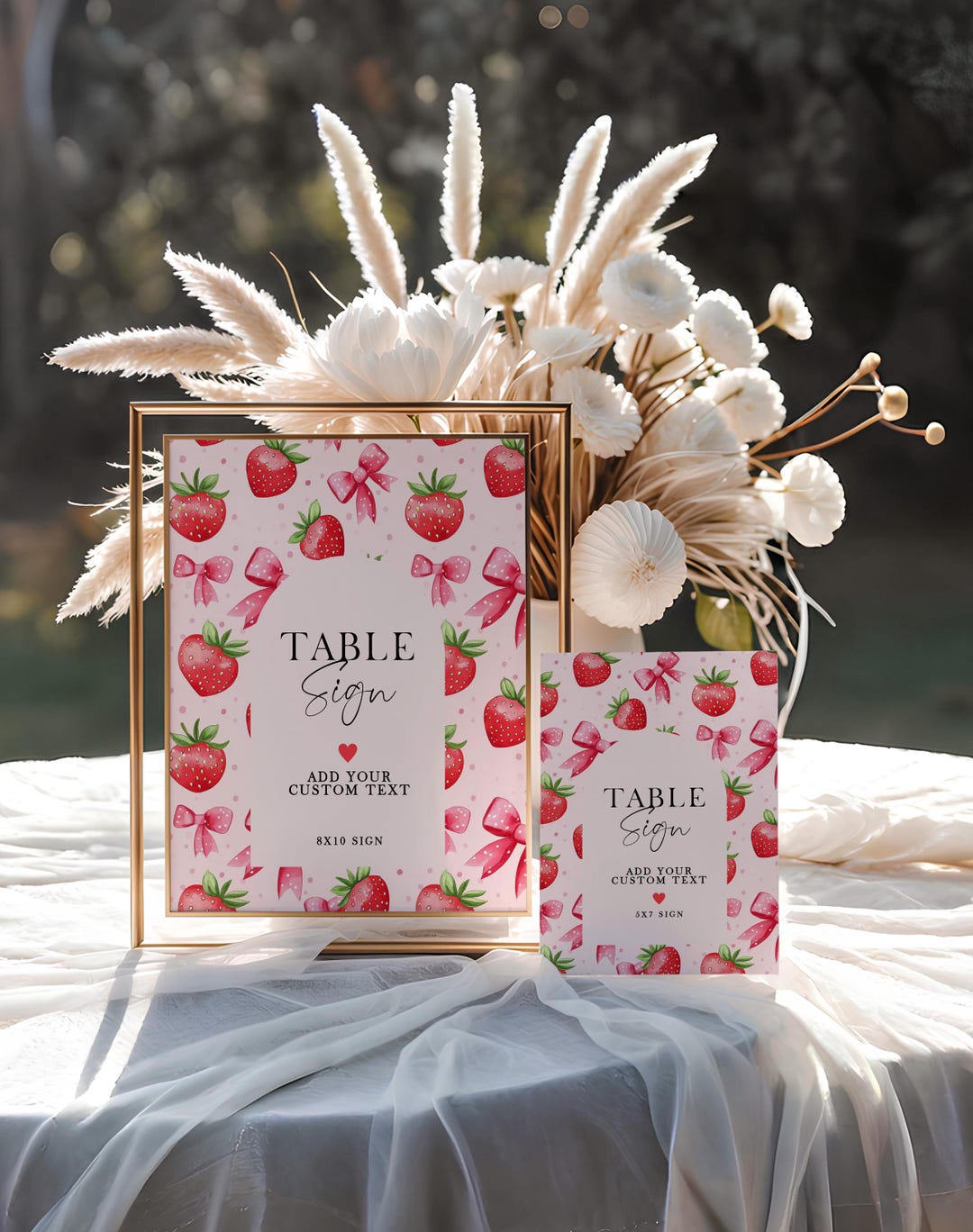 Editable Strawberry Table Sign, Pink Berry Table Number Sign, Corjl ...
