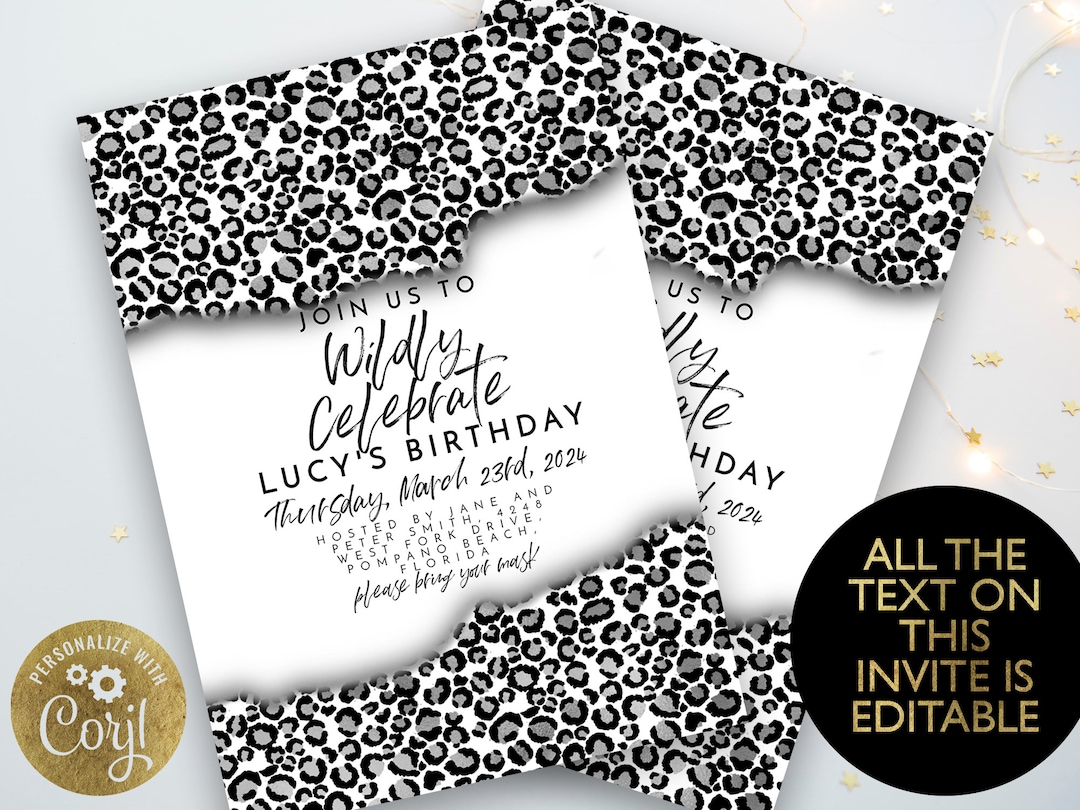 Editable Leopard Print Party Invitation Leopard Faux Glitter Animal ...