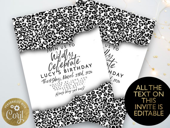 Editable Leopard Print Party Invitation Leopard Faux Glitter Animal ...