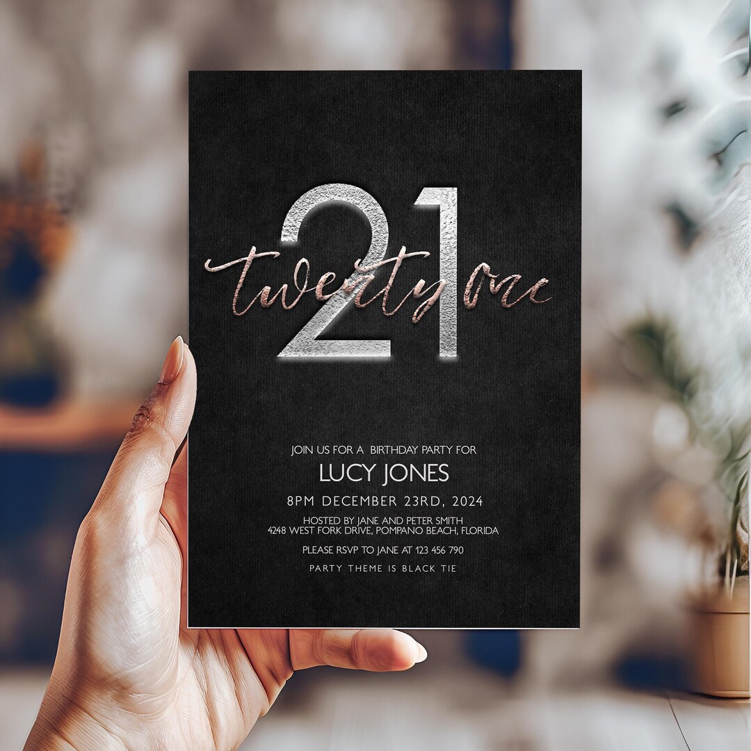 21st Birthday Invitation Editable Template Twenty One Invite Elegant ...
