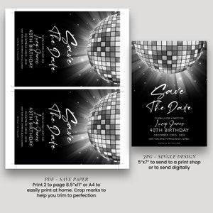 Editable Save the Date Silver Glitter Ball Invitation Template, Digital ...