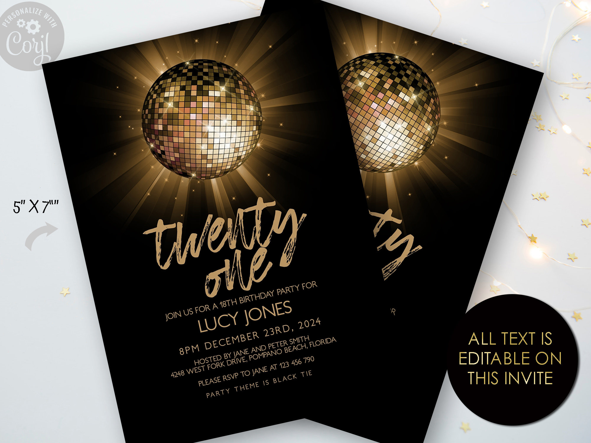 Disco Ball Invitation 21st Gold Birthday Invitation Template - Etsy ...