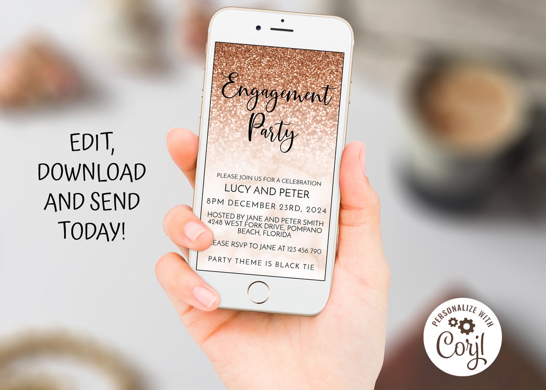 Digital Engagement Party Invitation Digital Invitation Editable ...