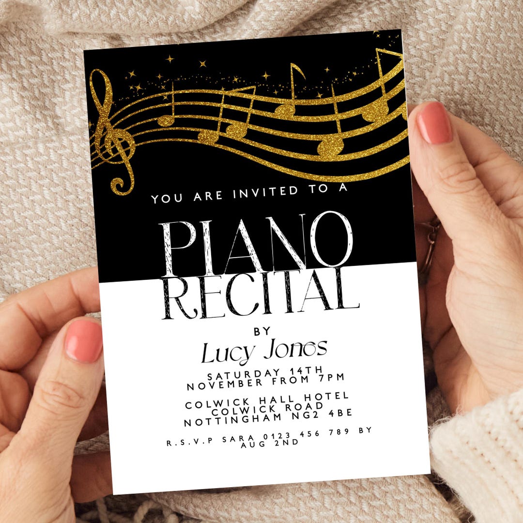 Elegant Piano Recital Invitation Black and Gold Music Event Invite ...