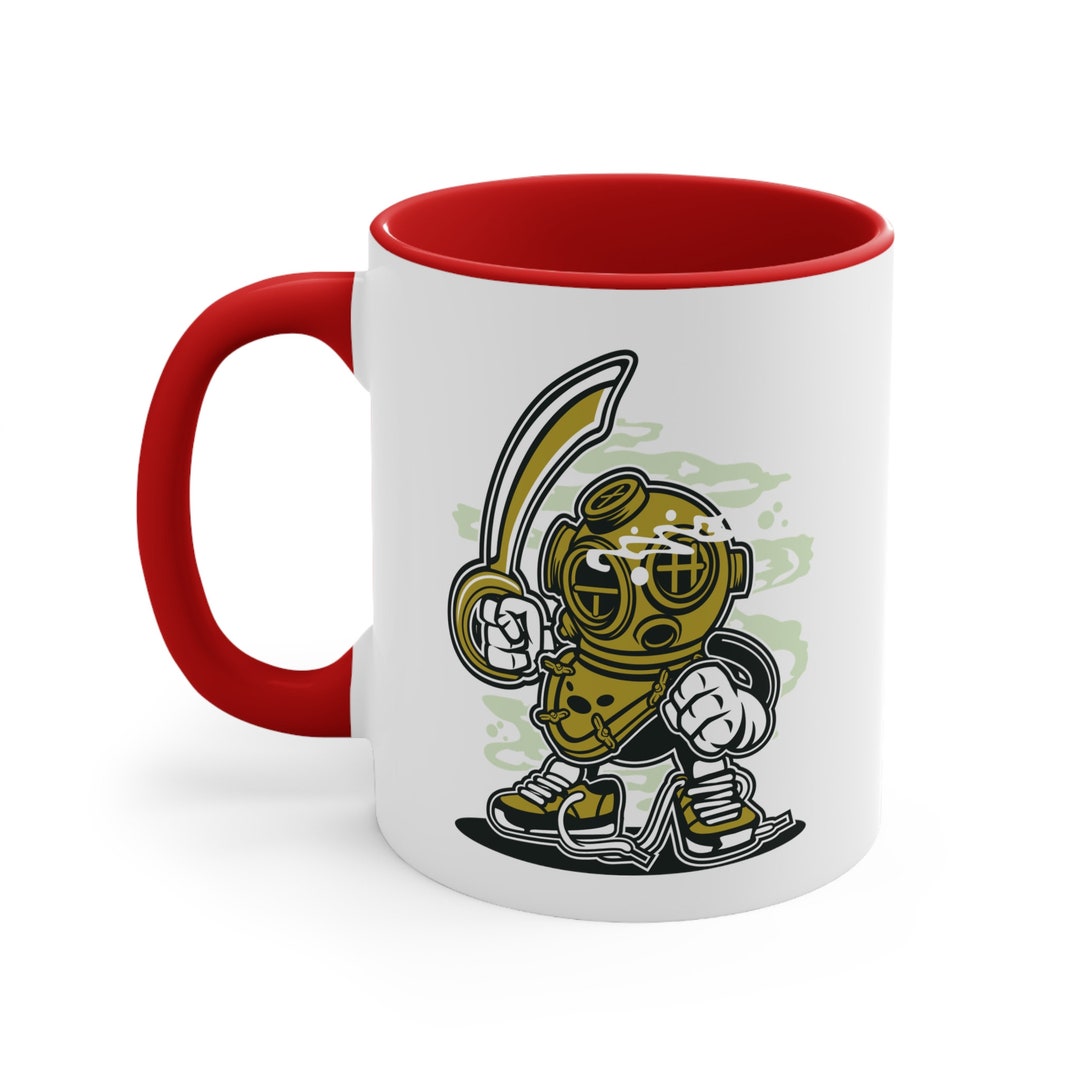 Samurai Deep Sea Diver Character, Colored Coffee Mug 11oz Ceramic Mug ...