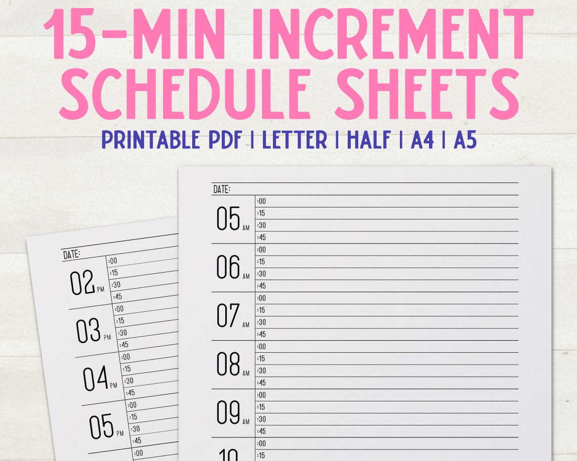 15 Minute Increment Schedule Sheet Large Size Number INSTANT | Etsy 15 Minute Increment Schedule Sheet Large Size Number INSTANT | Etsy