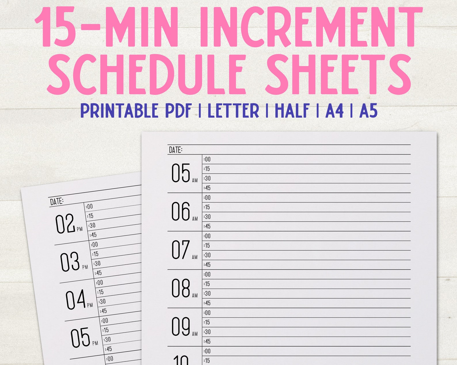 15 Minute Increment Schedule Sheet Large Size Number INSTANT | Etsy