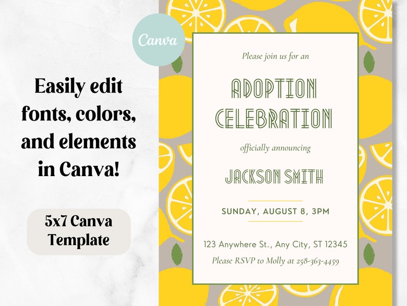 Adoption Announcement Digital Invitation 5x7 Editable Canva Template ...