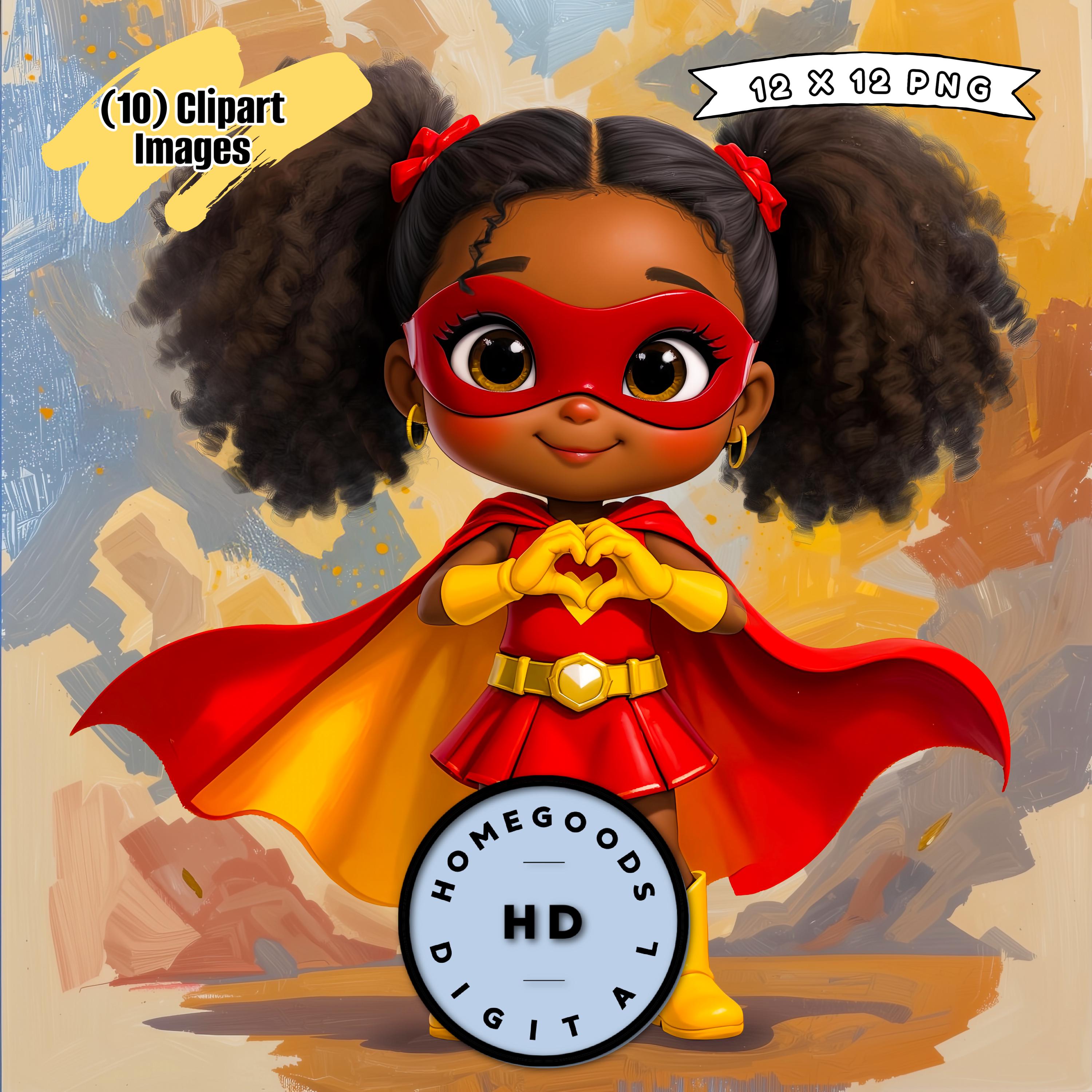 Supergirl's Clipart, 10 PNG Bundle, Afro Girls, Little Black Girl ...